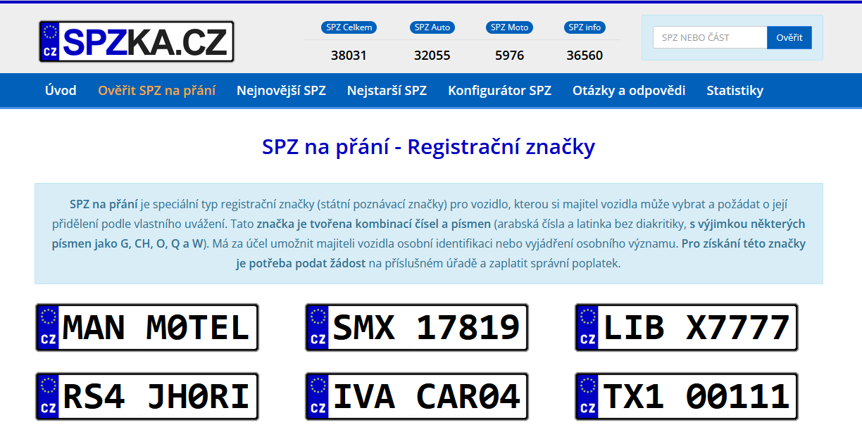 SPZ na přání - Ověření registrační značky - SPZka.cz